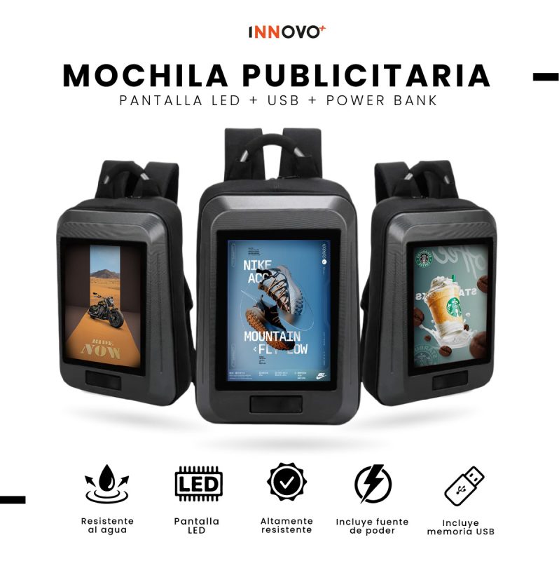 Mochila Publicitaria Pantalla Led Full Color 1280×768 Power Bank Usb ...